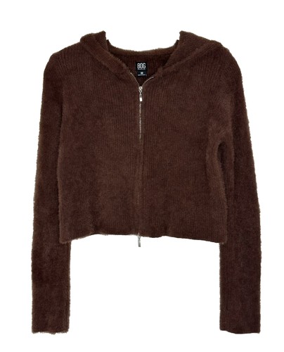 BDG Full Zip Cropped Hooded Brown Fuzzy Jacket Women’s Size M | eBay