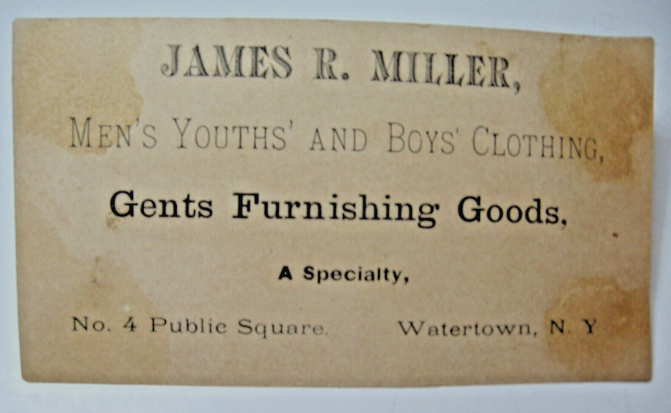 1880's era James R. Miller, Tailor & Clothier, Watertown, N.Y. Trade ...