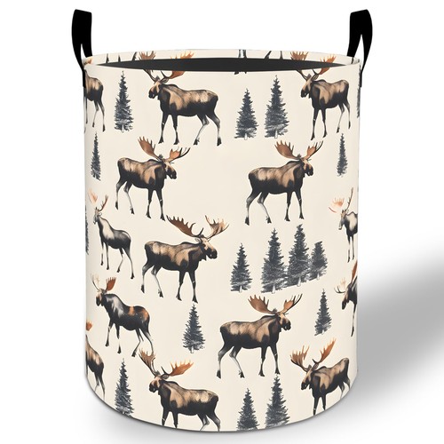 Forest Moose Laundry Basket Hamper 19.7"x15.8", Rustic Animal Foldable ...