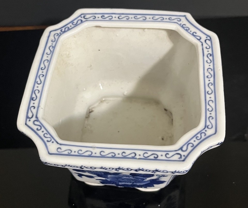Vintage Chinese Blue & White Octogon Porcelain Planter Pot - Floral ...