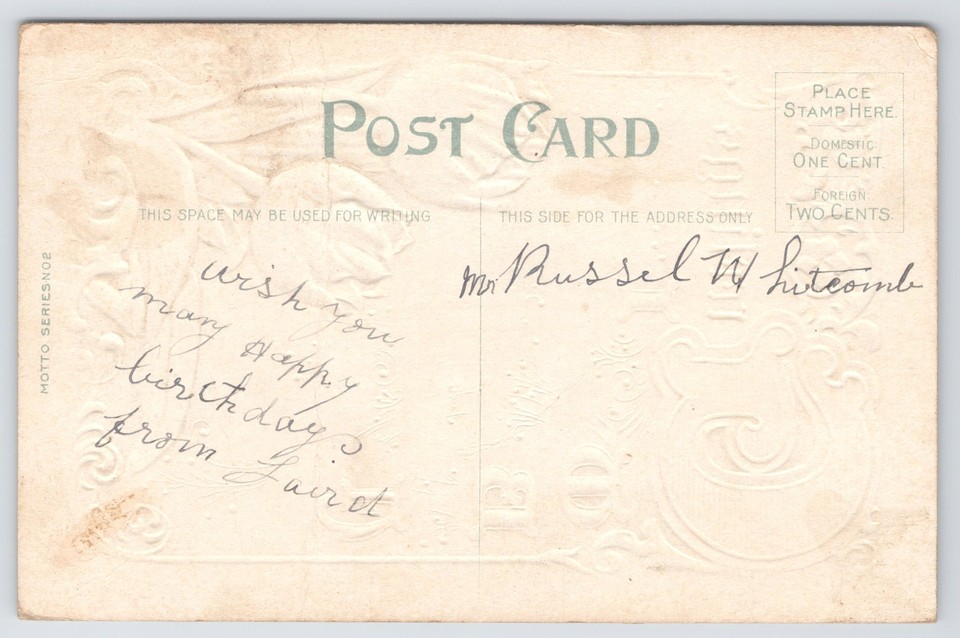 Greetings I Send~Calligraphy~Lg Gold G~Tulips~Art Nouveau~Emb~Motto Ser ...