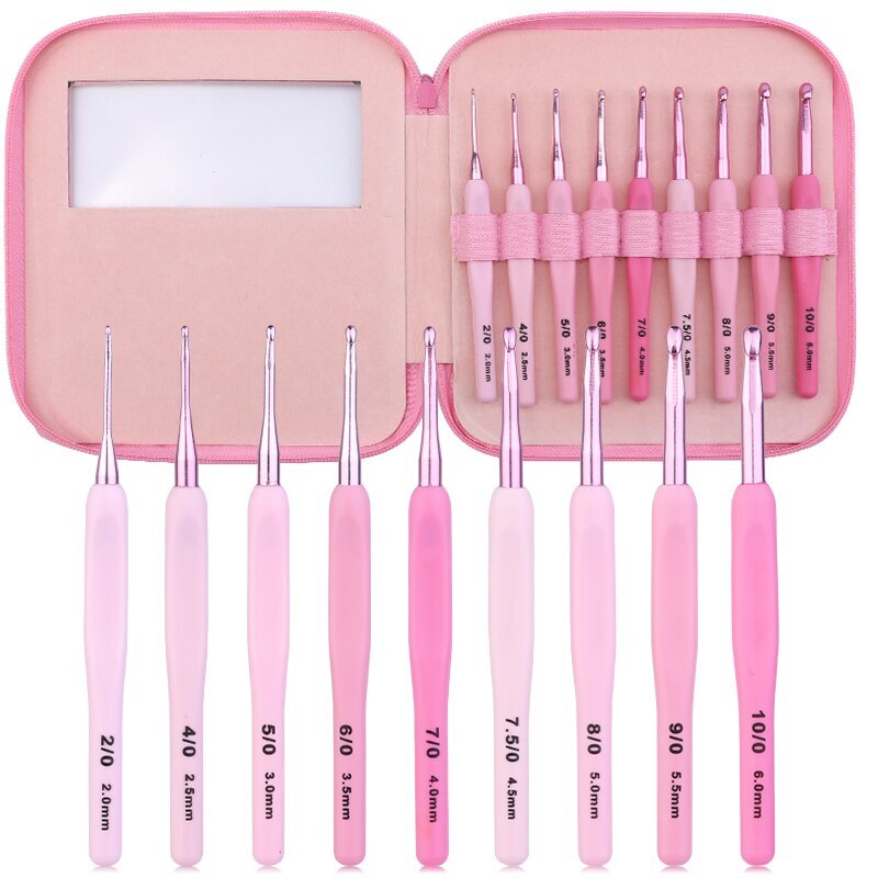 Crochet Hooks Set Pink Color Soft Handle Knitting Hook Needles For ...