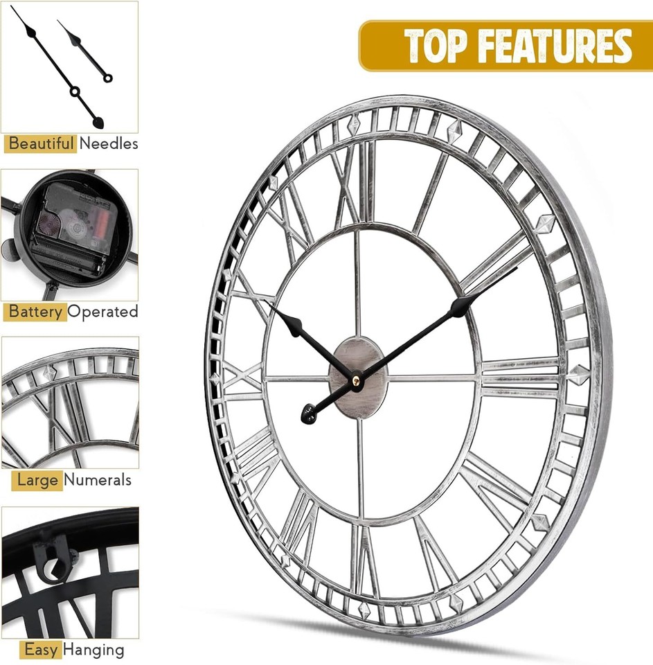 Extra Large Roman Clock Numerals Skeleton Open Face Round Wall Clock ...