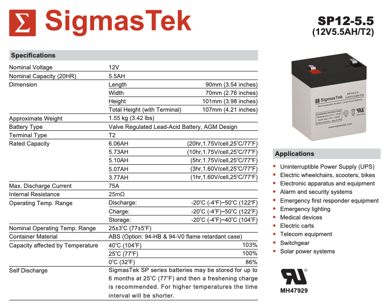 12V 5.5AmpH F2 APC ES BACK-UPS BF350-UK UPS Battery Replacement by ...