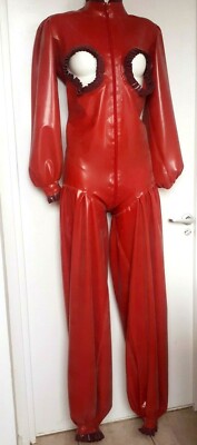 Latex rubber CATSUIT UNISEX TV fetish HAREM XS S M L XL XXL RED £419 ...