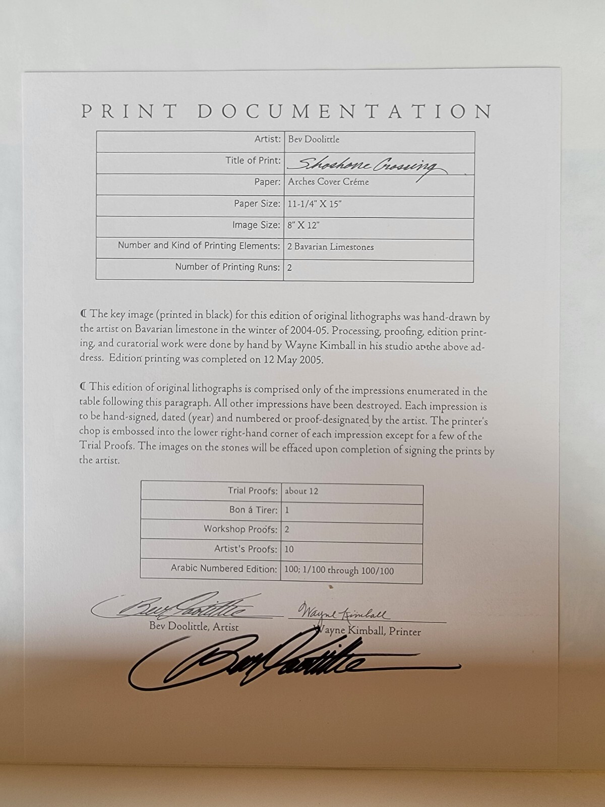 RARE! Bev Doolittle - SHOSHONE CROSSING - #94/100 Stone Lithograph with ...