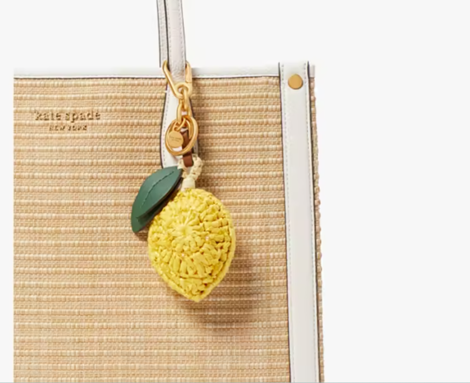Kate Spade Lemon Drop Bag Charm Keychain Yellow Leather Crochet Beaded ...
