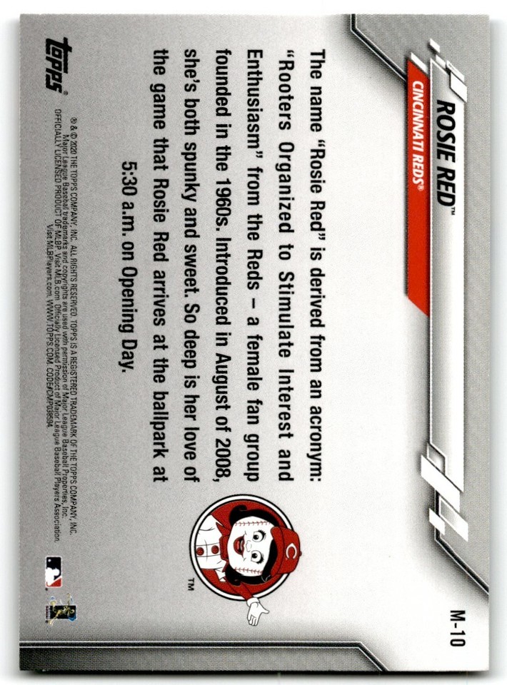 2020 TOPPS OPENING DAY MASCOTS ROSIE RED CINCINNATI REDS #M-10 | eBay
