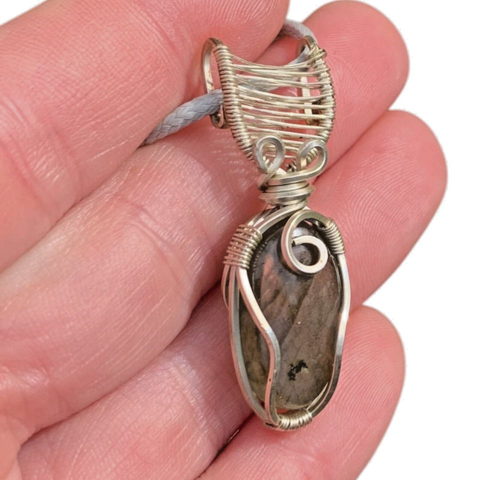 Handmade Oval Labradorite 925 Sterling Silver Wire Wrap Artisan Crafted ...