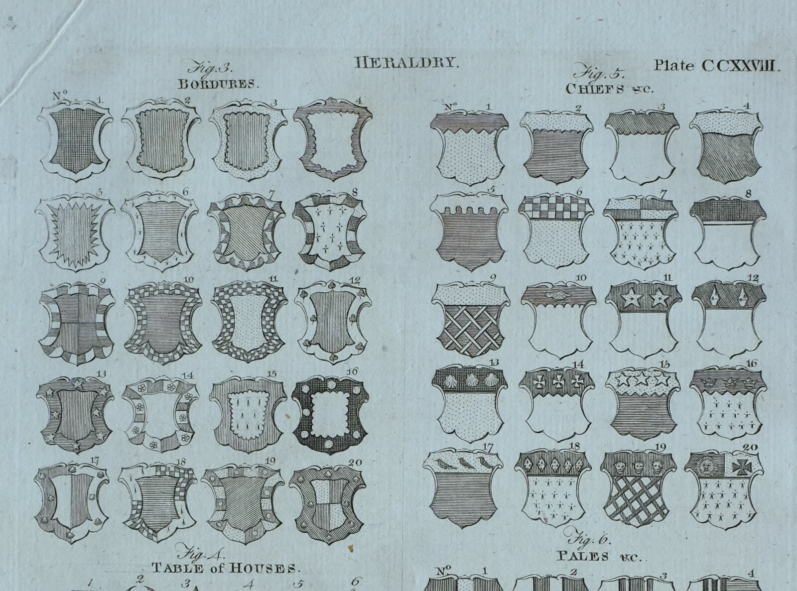 1797 ORIGINAL PRINT HERALDRY BORDURES CHIEFS TABLE OF HOUSES PALES | eBay