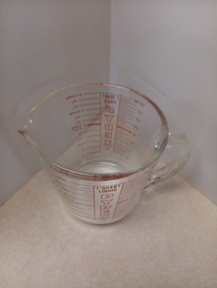 Vintage PYREX "D" Handle 4 Cup 1-Quart Red Lettering Glass Measuring ...