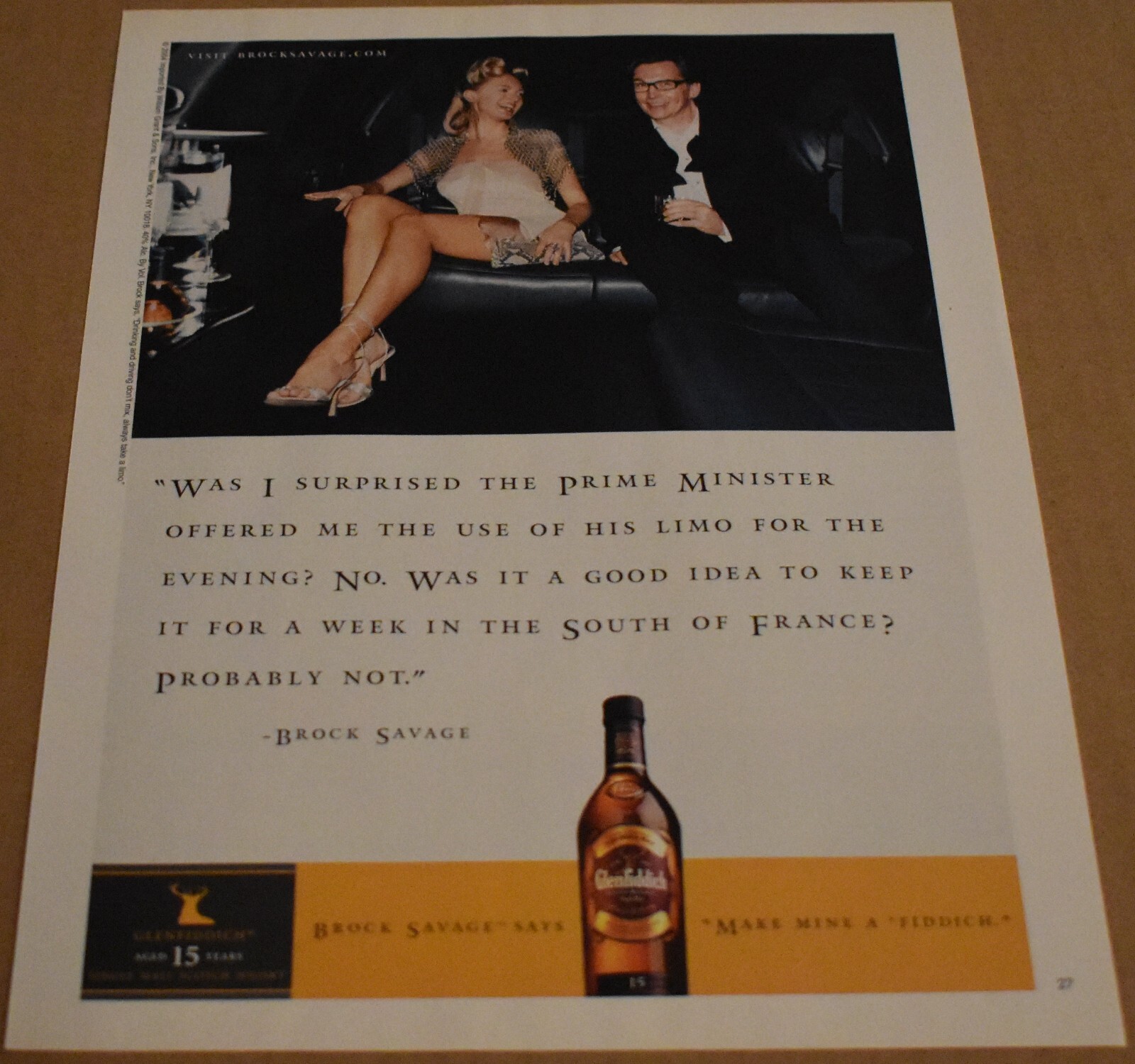 2004 Print Ad Brock Savage Glenfiddich Scotch Lady Limo Heels Blonde ...