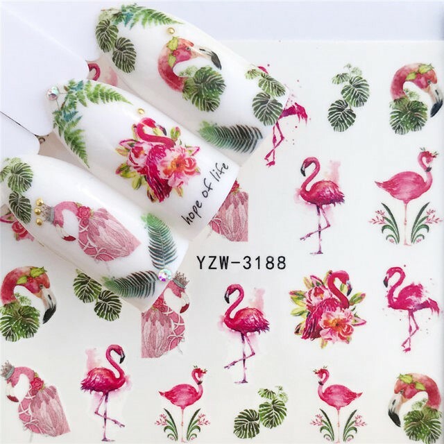 Nail Art Water Transfer Sticker Palm Tree Aloha Feather Flamingo Bird ...