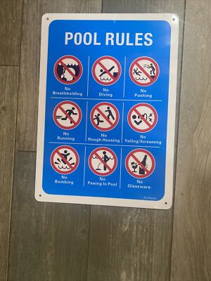 Pool Rules NO DIVING warning safety 10”x12’ Aluminum Sign No Peeing No ...