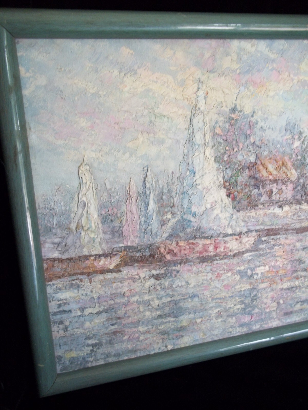 Original Vintage Oil Painting Impasto E Vallo Signed Boats Sea Coast ...