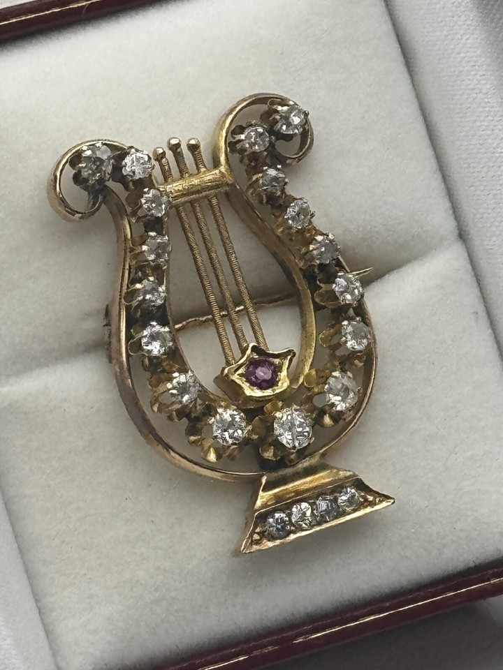 Antique 14K Gold & Diamond Lyre Harp Pin Brooch | eBay
