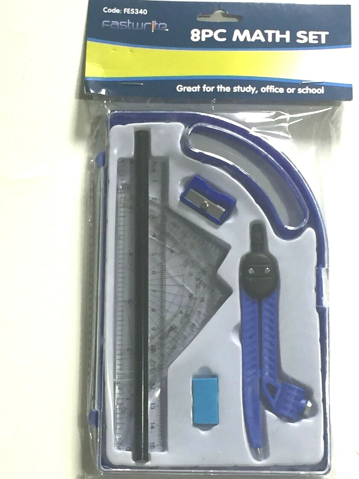 2PK 8PC MATH SET BACK TO SCHOOL HOME WORK OFFICE GEOMETRY BOX RULER ...