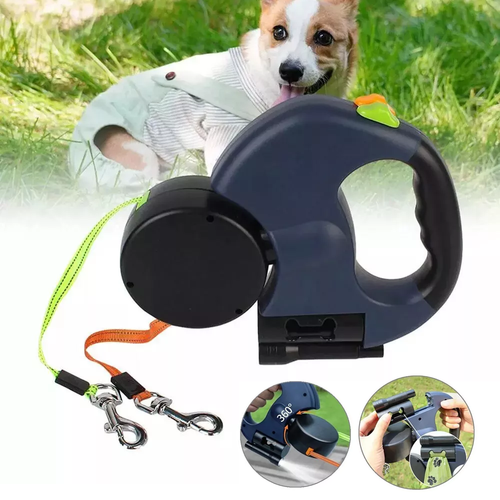 Dual Pet Leash Retractable Reflective Lead 360 Swivel Double Dog ...