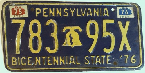 Pennsylvania PA License Plate Tag Vintage 1976 Bicentennial State # 783 ...