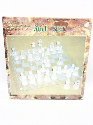 Crystal 3 in 1 Game Set Glass Chess Set Glass Backgammon & Draughts New ...