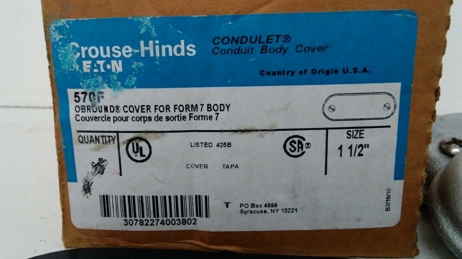 BOX OF (3) OLD STOCK CROUSE-HINDS EATON 1-1/2" OBROUND FORM 7 COVERS ...