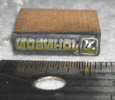 Vintage JOHNSON LOGO Letterpress Printers Metal Engraved Wood block ...