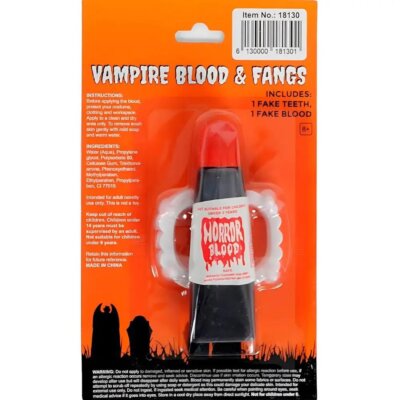 Red Fake Blood With Vampire Teeth Halloween Horror Wound Zombie Party ...