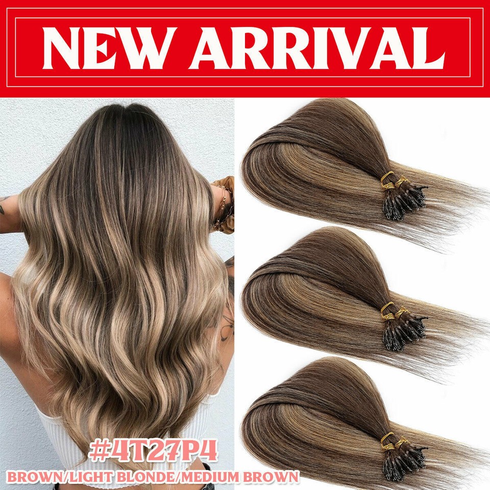1G Nano Ring Beads Russian 100% Remy Human Hair Extensions Micro Loop ...