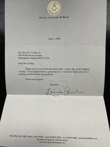 Laura Bush Signed Letter First Lady Autograph President George TX ...