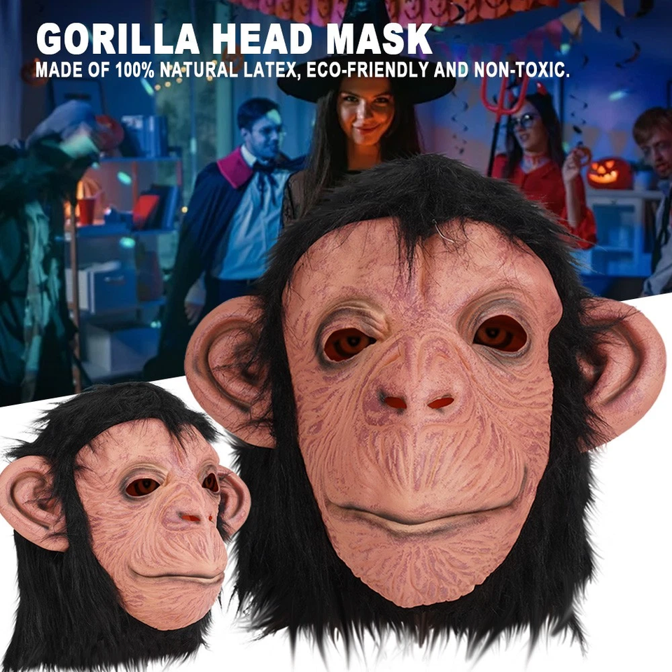 Realistic Monkey Mask Full Head Latex Animal Face Mask Halloween Fancy ...