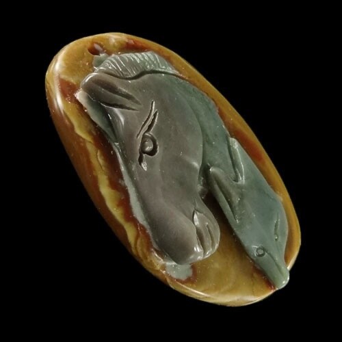 BH12119# Hand Carved Unique Horse & Fox Succor Creek Jasper Pendant ...