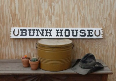 BUNK HOUSE/Rustic/Carved/Wood/Sign/Horseshoes/Cowboy/Western/Cabin ...