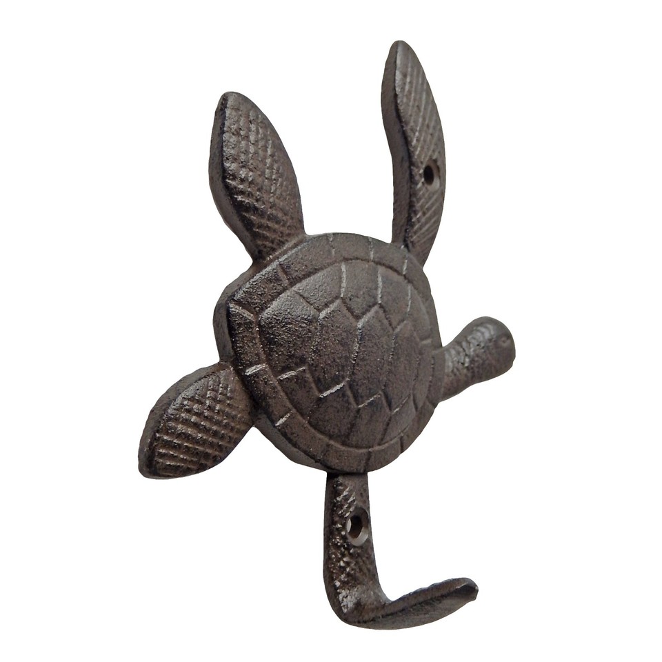 Brown Sea Turtle Wall Hook Cast Iron Key Towel Coat Hanger Nautical ...