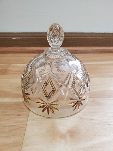US Glass SHOSHONE Blazing Pinwheel Victor Pattern Gold Gild BUTTER DISH ...