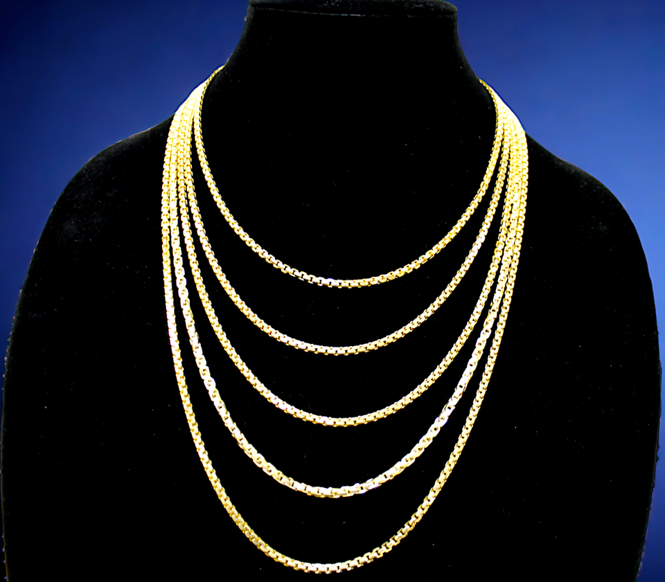 14K Yellow Gold Venetian Round Box Necklace Chain Men Women 1.5mm-5mm ...