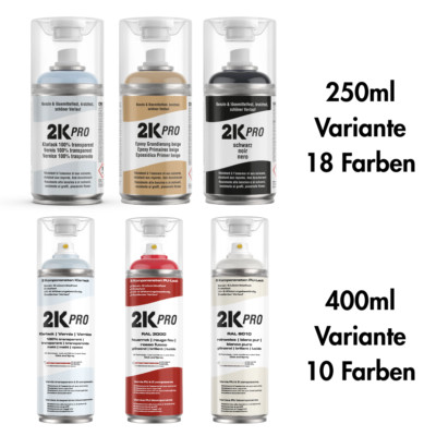 2K Spraydose 400ml & 250ml - 2 Komponenten Lack 2K PRO Sprühfarbe RAL ...