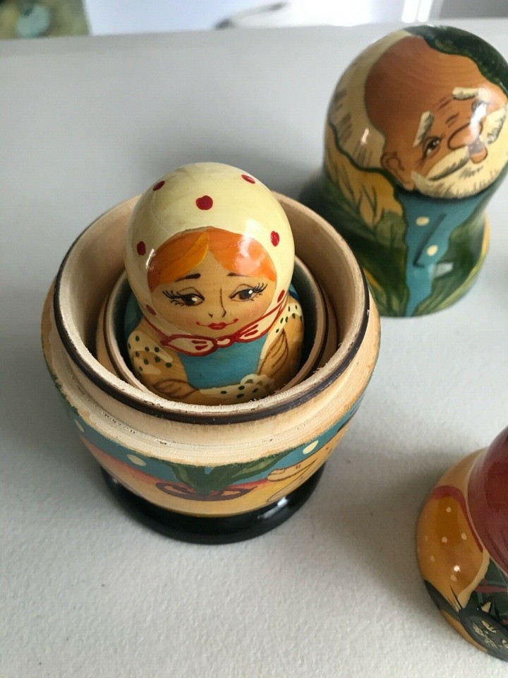 Rare 5 pc Nesting Doll THE GIANT TURNIP Fairy tale Matryoshka Hand ...
