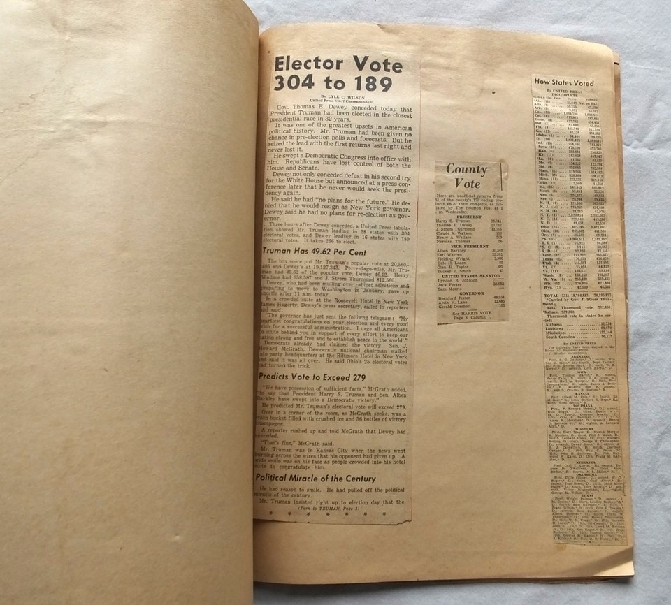 Vintage used original 1948 U.S. PRESIDENTIAL ELECTION SCRAPBOOK TRUMAN ...