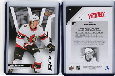 22/23 2023 Upper Deck Hockey Card Day Victory #3 Jake Sanderson Ottawa ...