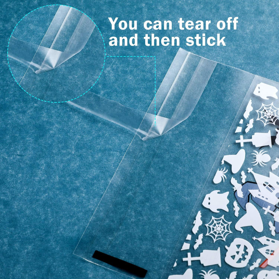 100 Pieces Halloween Treat Bags Clear Self-Adhesive Candy Bags ...