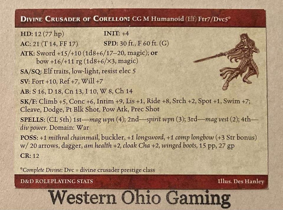D&D Miniatures Divine Crusader Of Corellon #16 STAT CARD ONLY USED | eBay