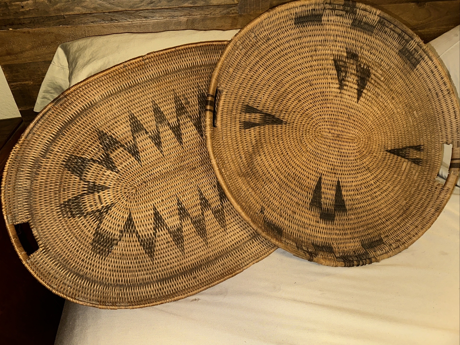 2 RARE C. 1900 AUTHENTIC NATIVE AMERICAN PAIUTE BASKET TRAYS ROUND ...