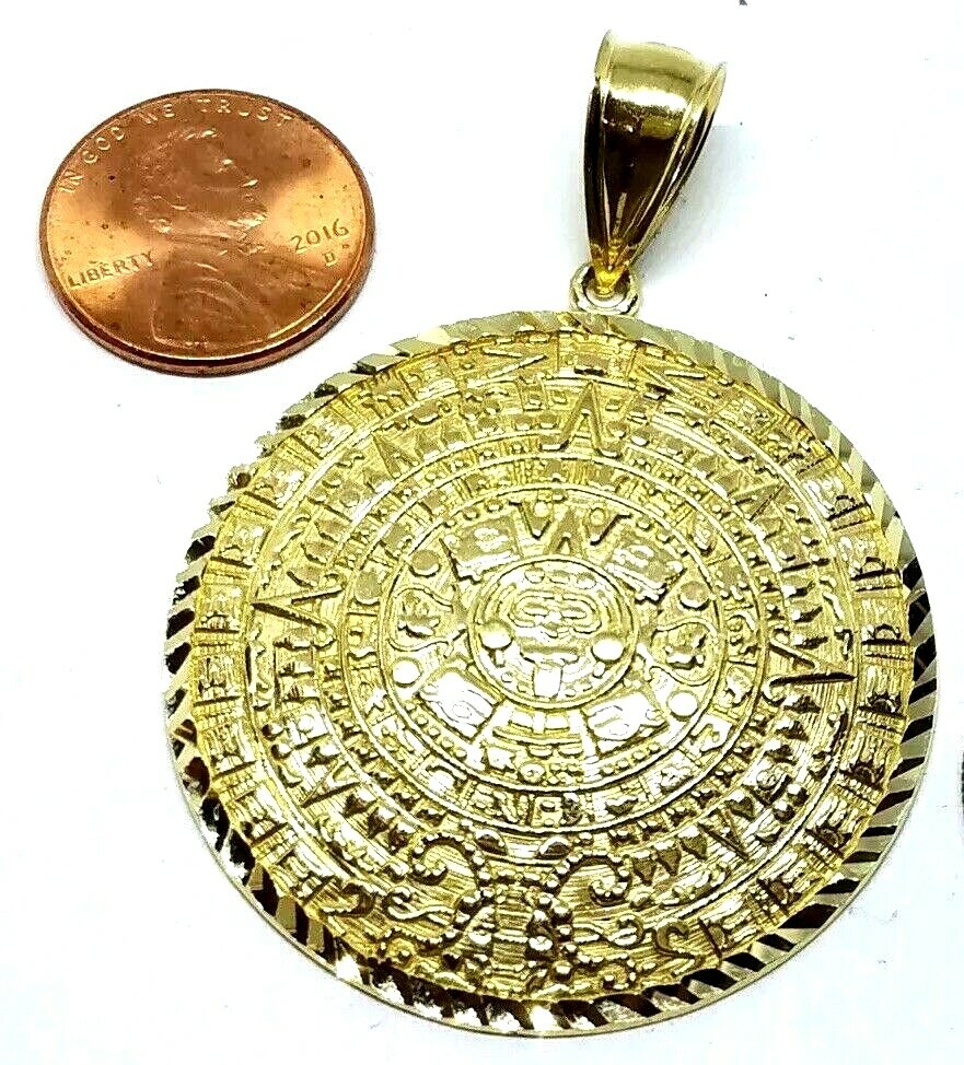 GOLd Aztec Pendant calendario azteca 10k solid necklace mayan mexico ...