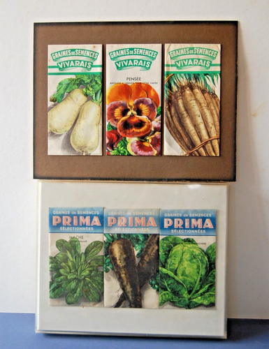 6 Vintage Framed Flower and Vegetable Seed Packets French PRIMA and ...