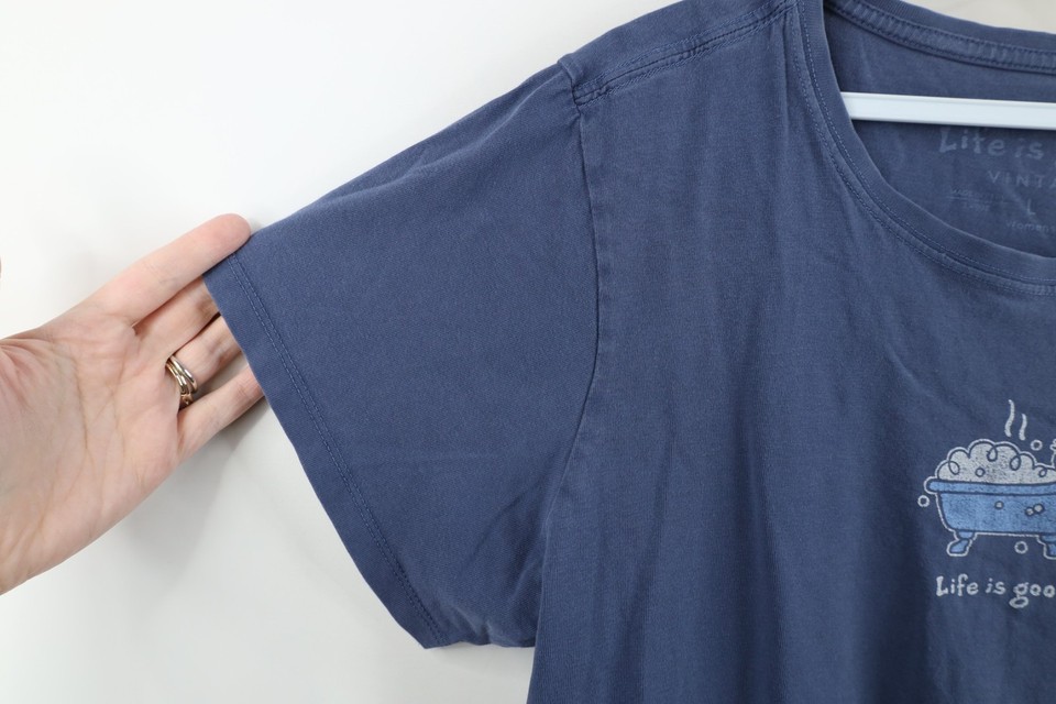 Life Is Good Vintage Womens L Faded Spell Out Bubble Bath T-Shirt Blue ...