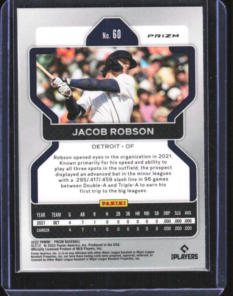 2022 Panini Prizm Red White Blue Jacob Robson Rookie Detroit Tigers #60 ...