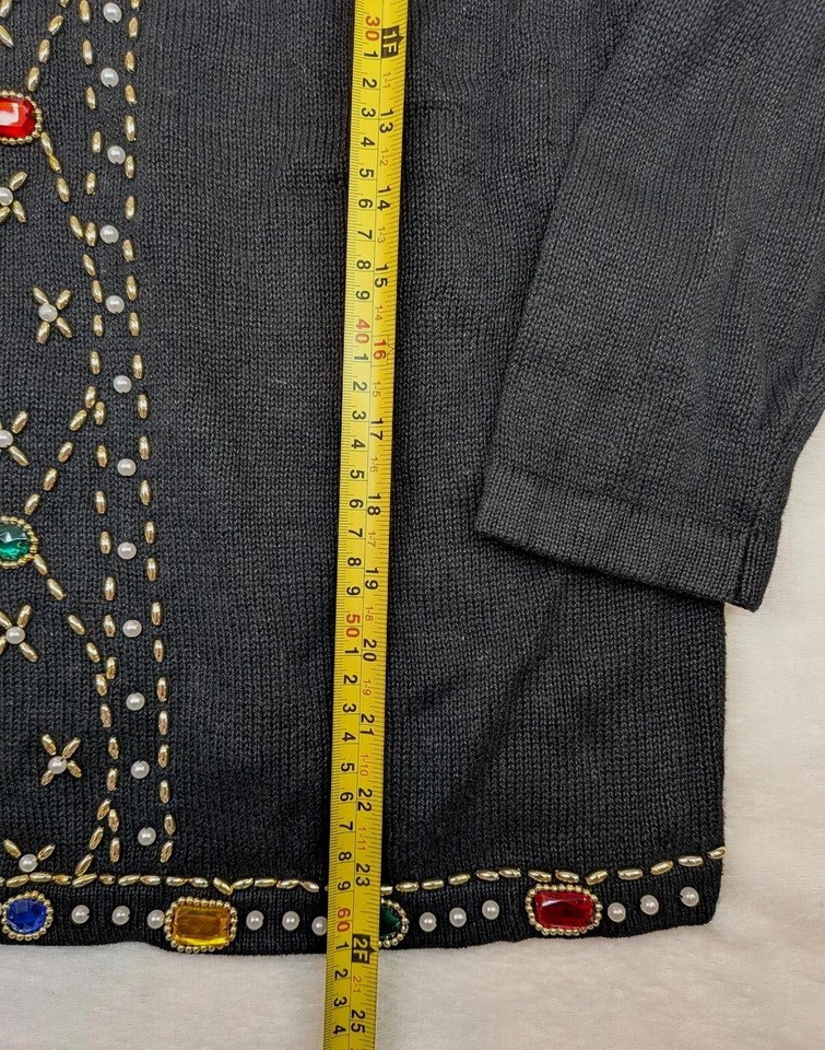 VTG Victoria Jones Women's Size S Black Colorful Jeweled Holiday Knit ...