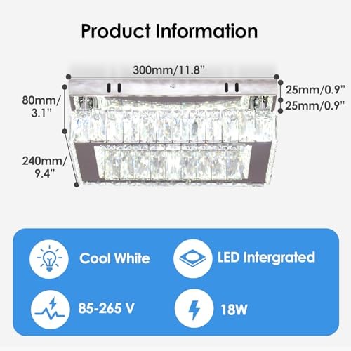 LED Crystal Ceiling Light Modern Rectangular Ceiling Lamp K9 Cool white ...