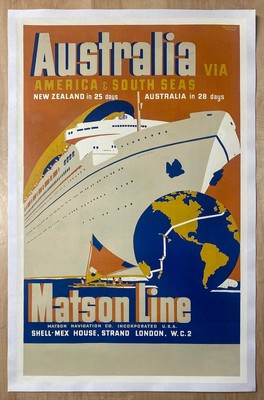 c.1932 Matson Line Australia via America and South Seas Poster ...