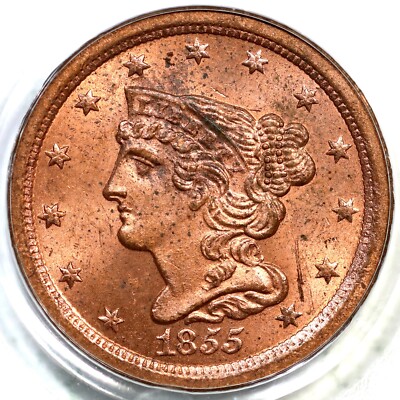 1855 C-1 R-1 PCGS MS 64 RD Braided Hair Half Cent Coin 1/2c | eBay